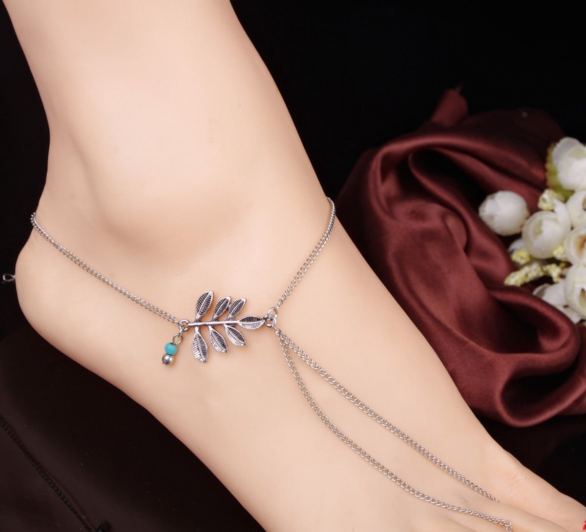 Women Ankle Chain Sexy Lady Leaf Bead Anklet Bracelet Foot Sandal