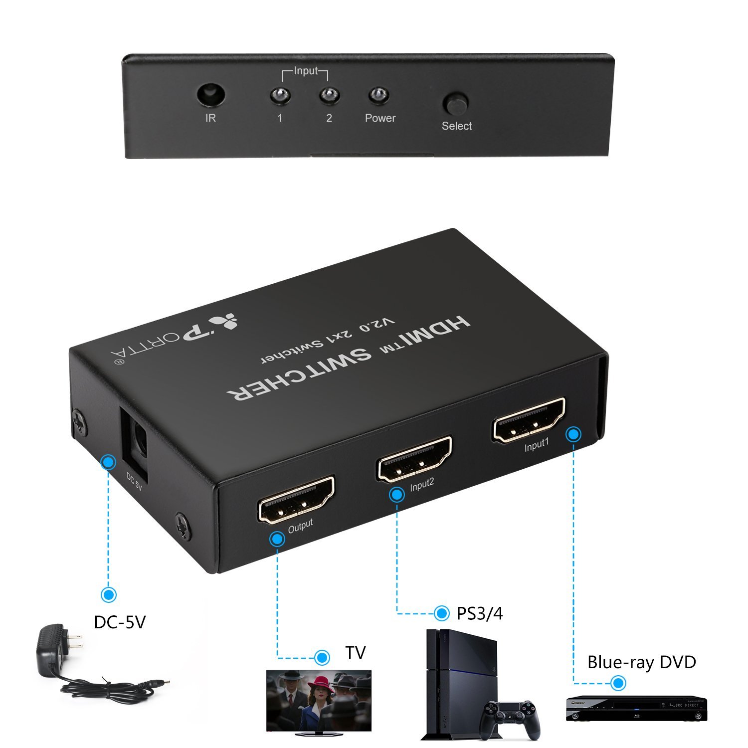 Portta PET0301DU HDMI Switch / Switcher 3 Port 3x1 v1.3 with 1.5 ft ...