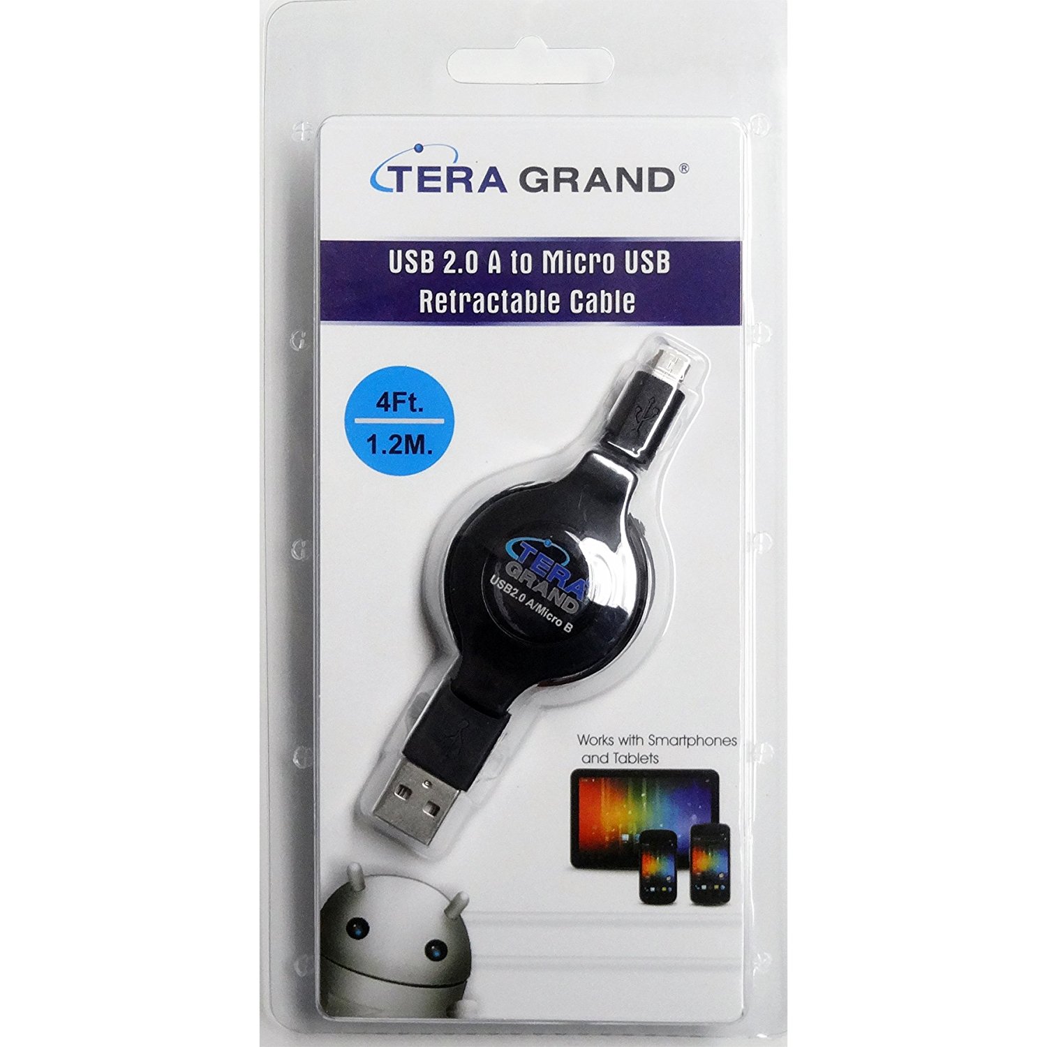 Tera Grand RETA-TE222-BL 3.5 mm Male to Male Stereo Retractable Cable ...