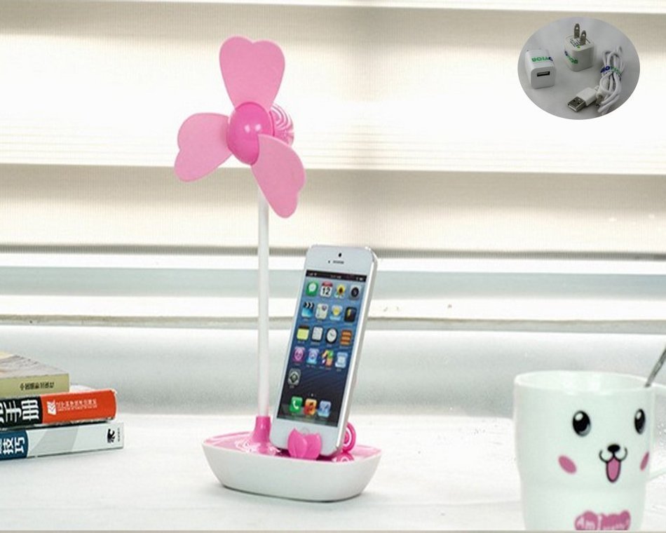 Glovion Four-leaf Clover EVA Soft Blade USB Mini Desktop Fan with Phone ...