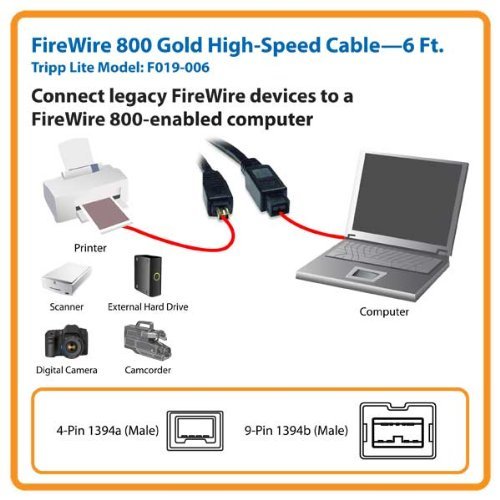 Tripp Lite FireWire 800 IEEE 1394b Hi-speed Cable (9pin/4pin) 10-ft ...