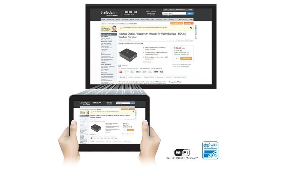 StarTech.com Wireless Display Adapter w/ Miracast / WiDi for Mobile ...