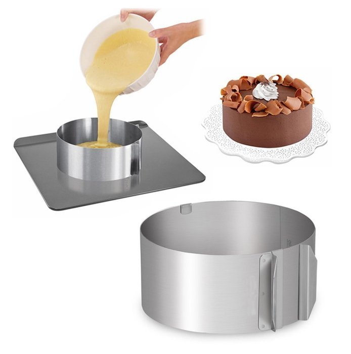 J&P Home Stainless Steel Adjustable Round Cake Ring Mold Mousse Mold, 6 ...