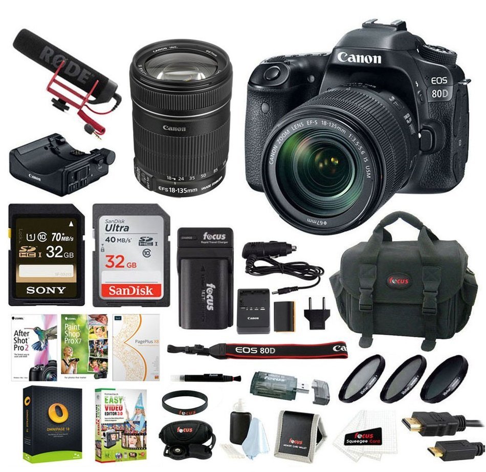 Canon EOS 80D Video Creator Kit with 18-135mm Lens with Software & 64GB ...