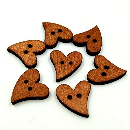 MuLuo 100pcs 2 Holes Brown Wooden Bottons Sewing Craft Heart-shaped ...