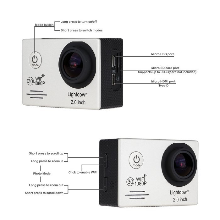 Lightdow LD6000 WiFi 1080P HD Sports Action Camera Bundle with DSP ...