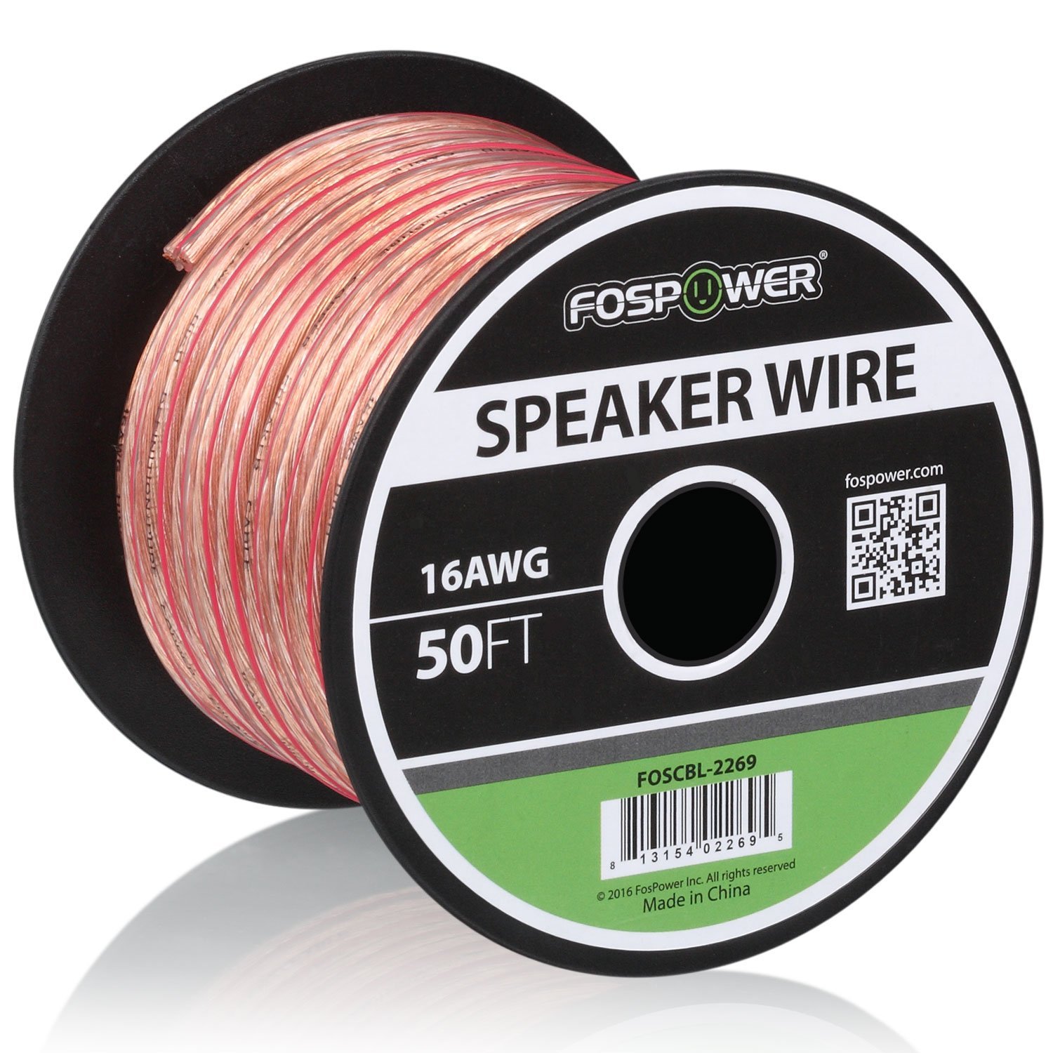 FosPower 14AWG Speaker Wire [14 Gauge | 50 FT] Premium Spooled Oxygen ...