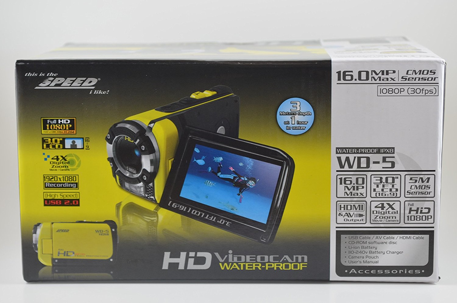 Speed WD-5 Waterproof 3 Inch 16MP Full HD 1080P 4X Zoom Digital Video ...