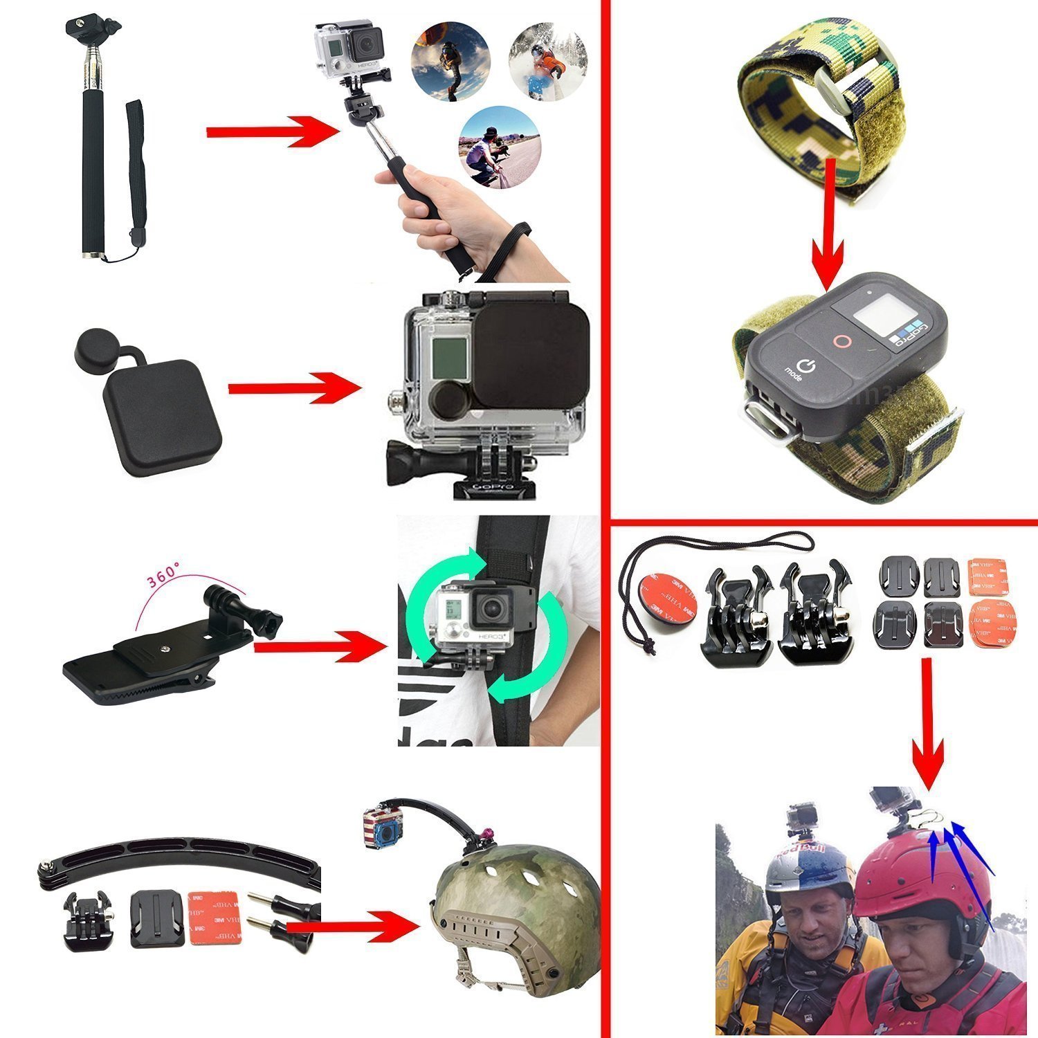 Wincosnd 50-In-1 Outdoor Sports Action Camera Accessories Kit for GoPro ...
