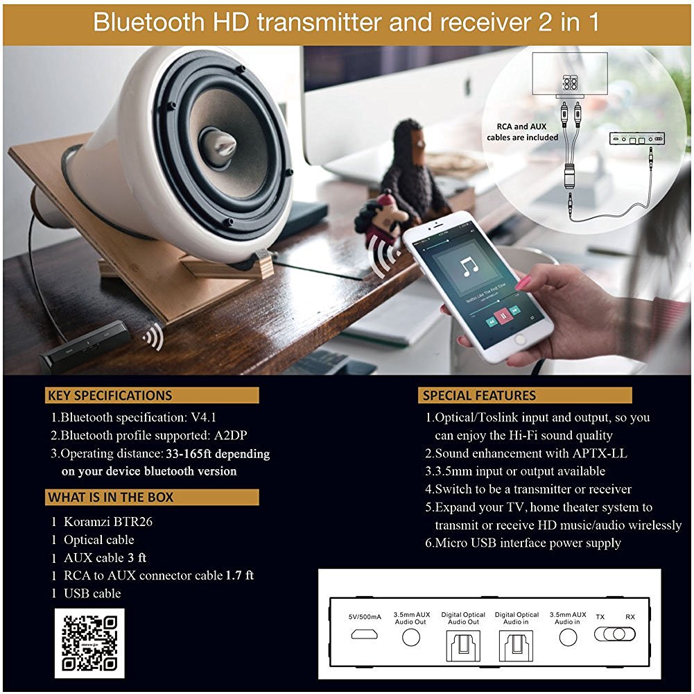Koramzi Bluetooth Transmitter and Receiver Mini-LOW LATENCY A2DP ...