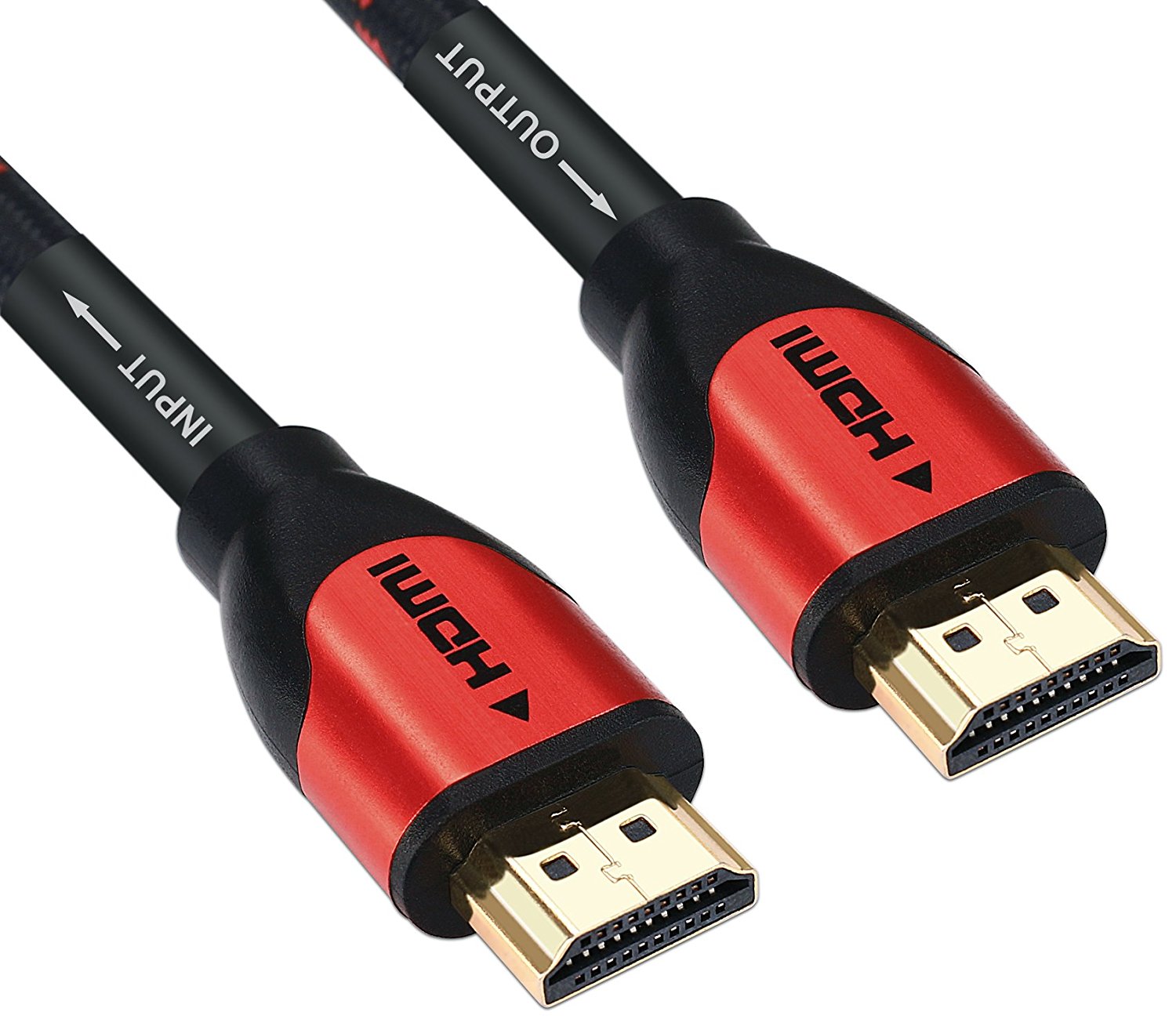 JINPIN Ultra High Speed hdmi cable-BC 50ft black/red with Braided Cord ...