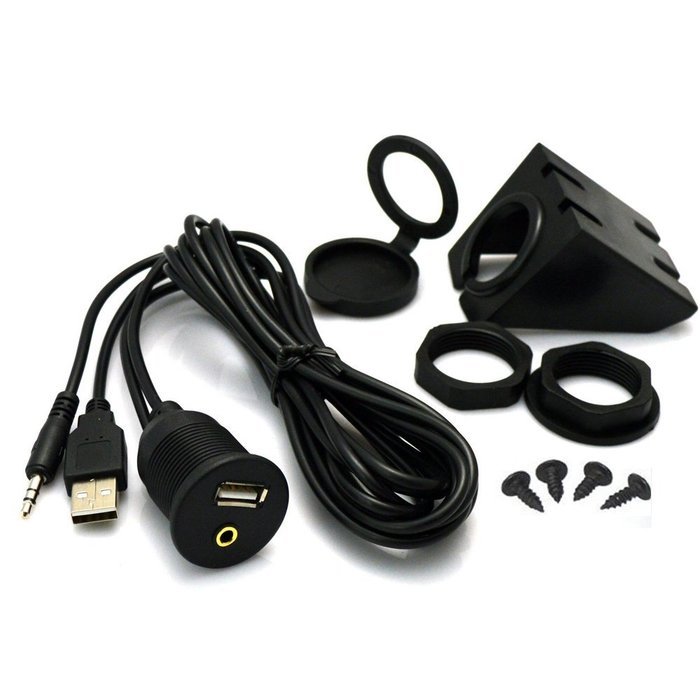 RAYSUN 1 Meter USB and 3.5mm AUX Extension Flush Mount - USB Dash Mount ...