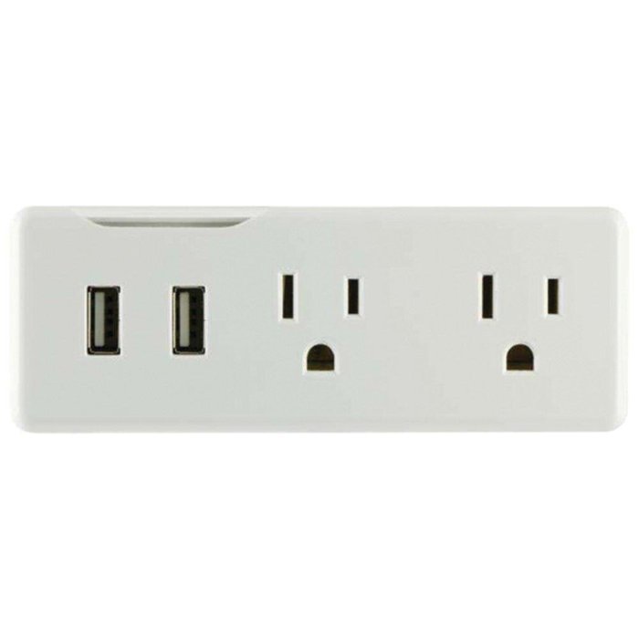 GE 25337 2-Outlet Power Station Wall Tap with 2 USB Outlets consumer ...