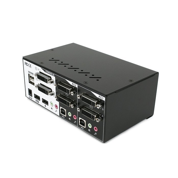 Linkskey 2-Port Dual Monitor DVI/DVI USB KVM + 7.1 Surround/Microphone ...