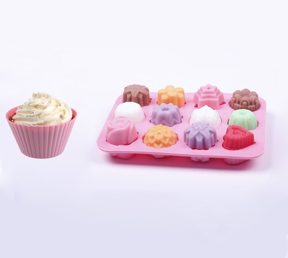 BonDream 12-Cavity Silicone Floral Non Stick Bakeware Cake Bread Mold ...
