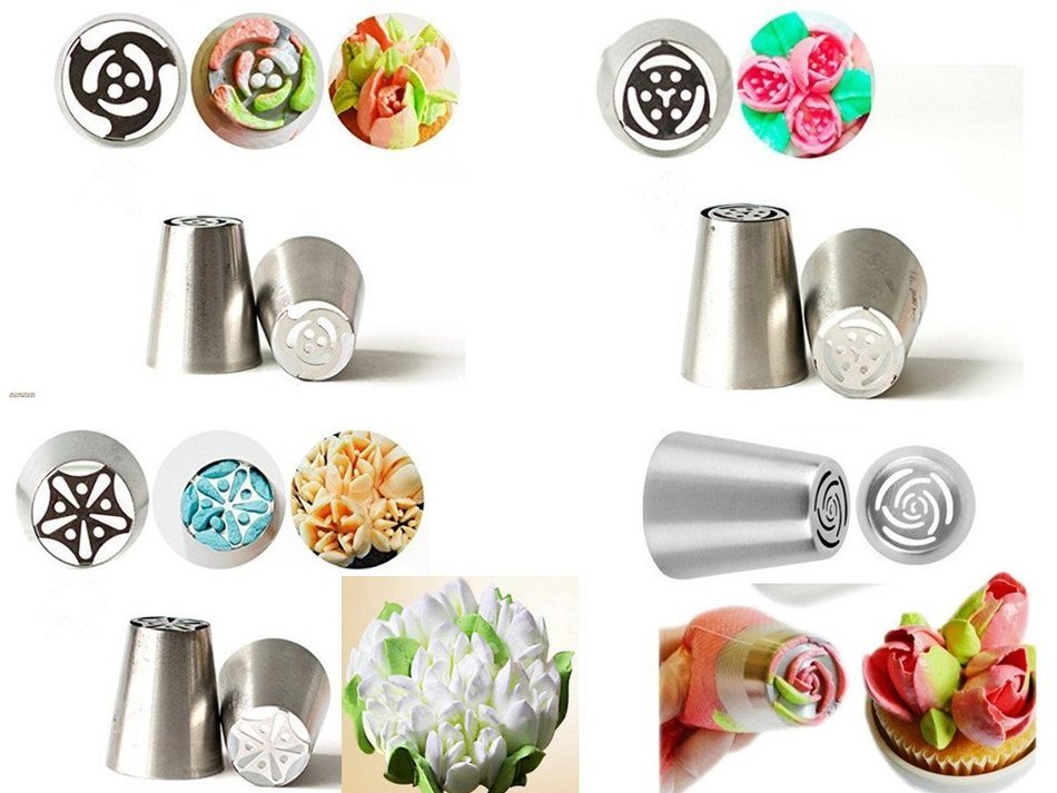 19pcs/set Russian Piping Tips:7 Russian Tips +1 Tri-color Coupler +1 ...