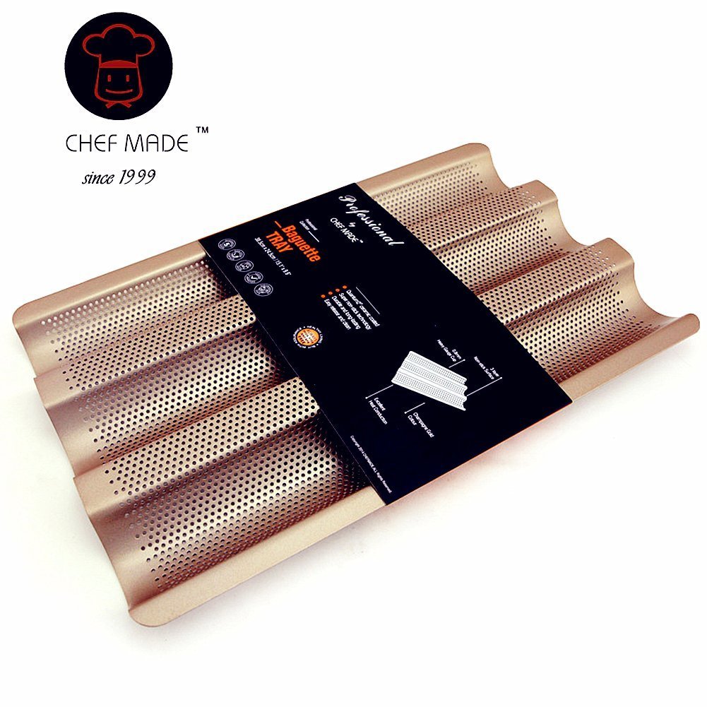 N J Z Y Non-stick 3 Baguette Pan Perforated French Loaf Pan French ...