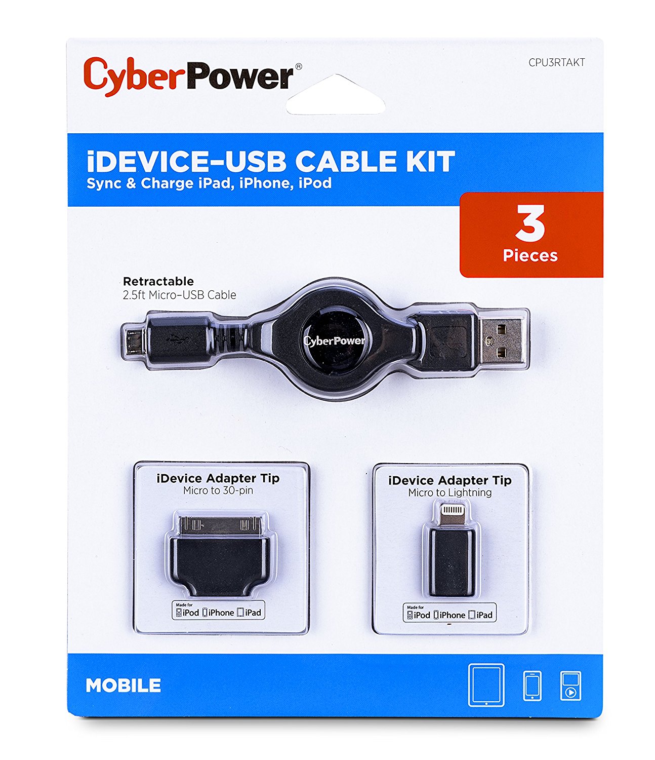 CyberPower CPU3RTAKT 2.5' Apple Certified Retractable Cable Kit, Black ...