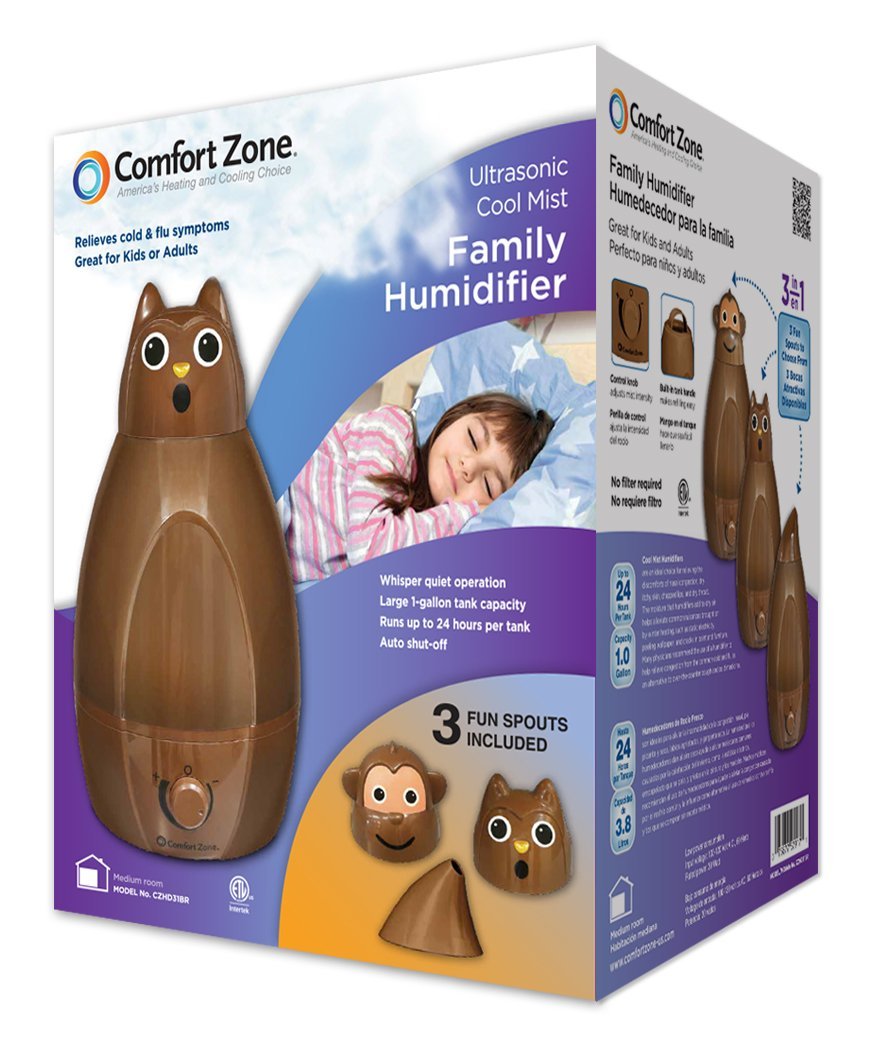 Comfort Zone CZHD31BR 1 gallon Humidifierwith Monkey & Owl Spouts N3 ...