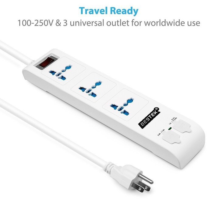 BESTEK 3 Universal Outlets Surge Protector Power Strip with 5.2A 4 USB ...