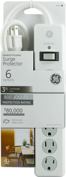 GE 14014 6-Outlet General Purpose Surge Protector, 800 Joules, 8ft Cord ...