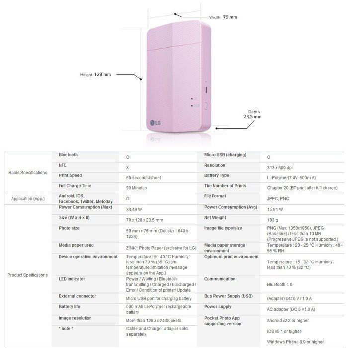 LG PoPo Pocket Photo 2 PD239 Mini Portable Mobile Photo Printer +30 ...
