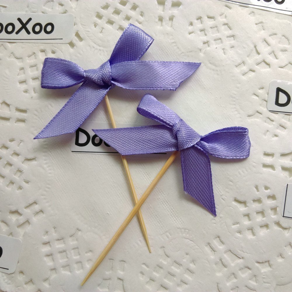 DOOXOO Light Purple Satin Bow Cupcake Toppers or Finger food picks ...