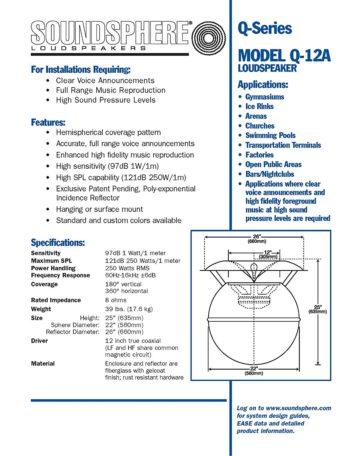 Soundsphere Q-12A Omnidirectional Loudspeaker in White, Hemispherical ...