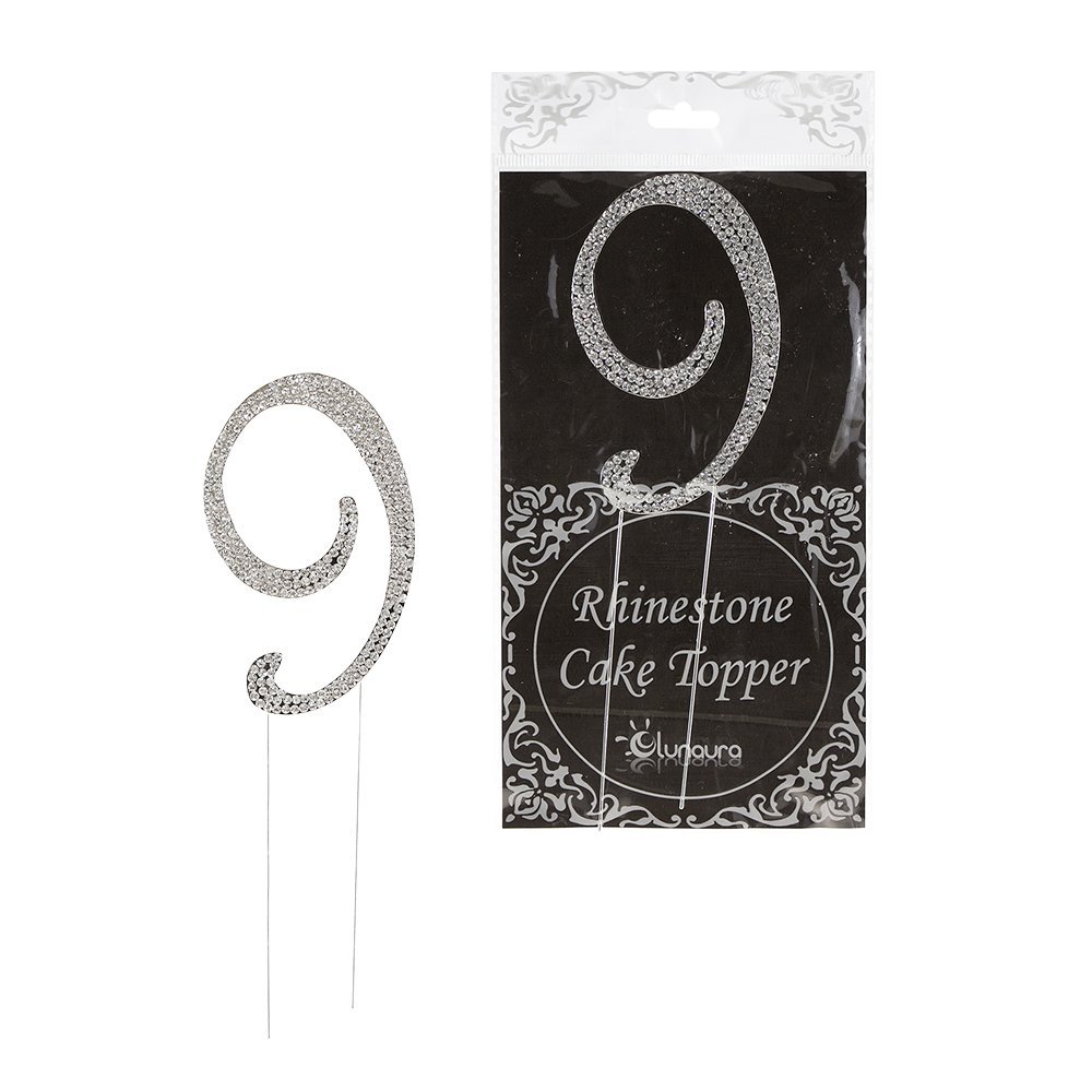 Lunaura - Sparkling Rhinestone Number Cake Topper - 9 free image download