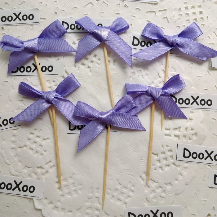 DOOXOO Light Purple Satin Bow Cupcake Toppers or Finger food picks ...