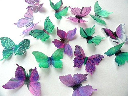 Small 1.75" GREEN & PURPLE Set of 12 Edible Butterflies - Cake and ...