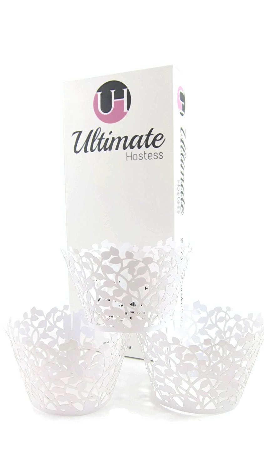 100pcs Cupcake Wrappers - White Shimmering Decorative Vine Lace Liner ...