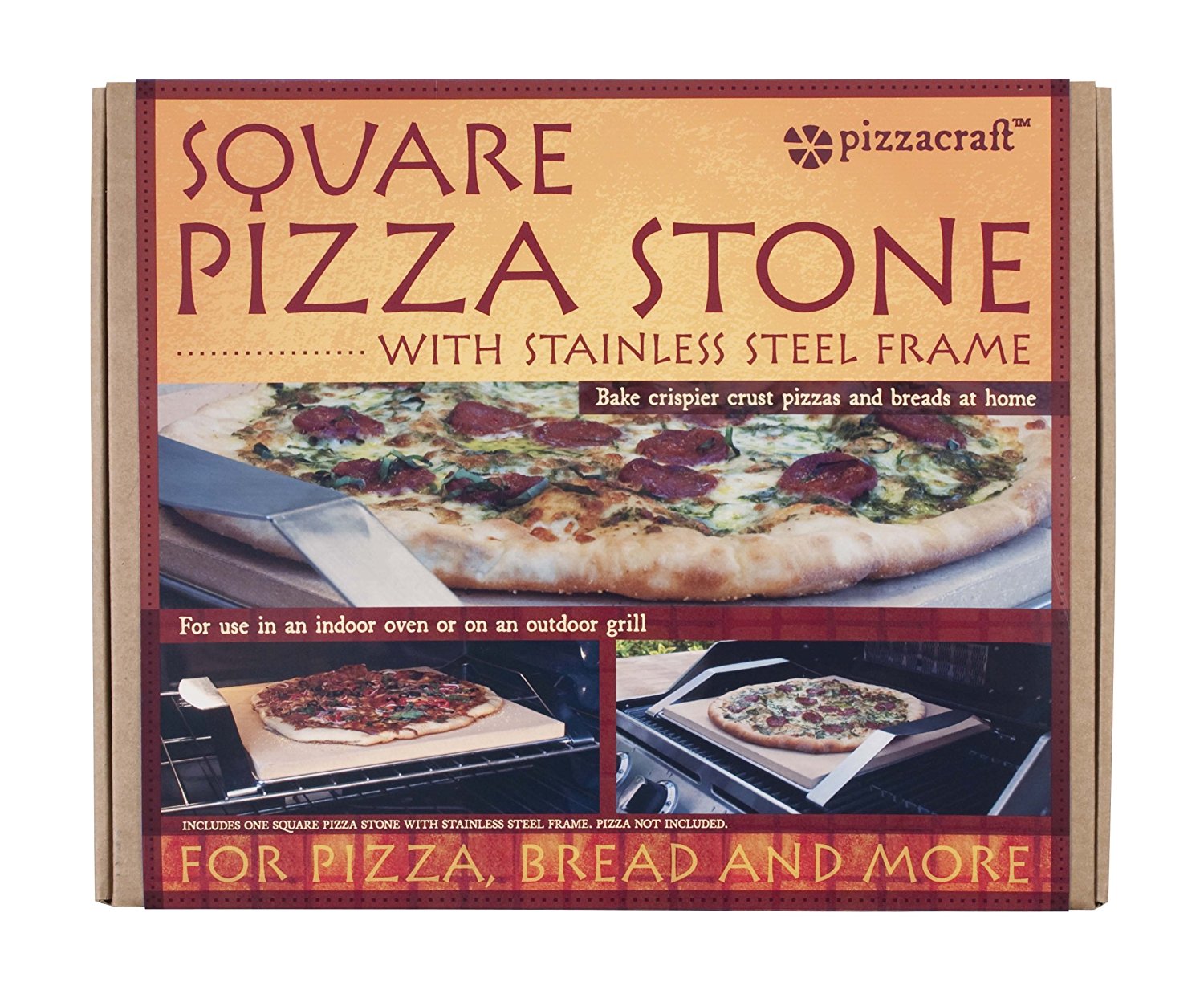 Pizzacraft PC0105 15" Square Baking/Pizza Stone with Stainless Frame N2 ...