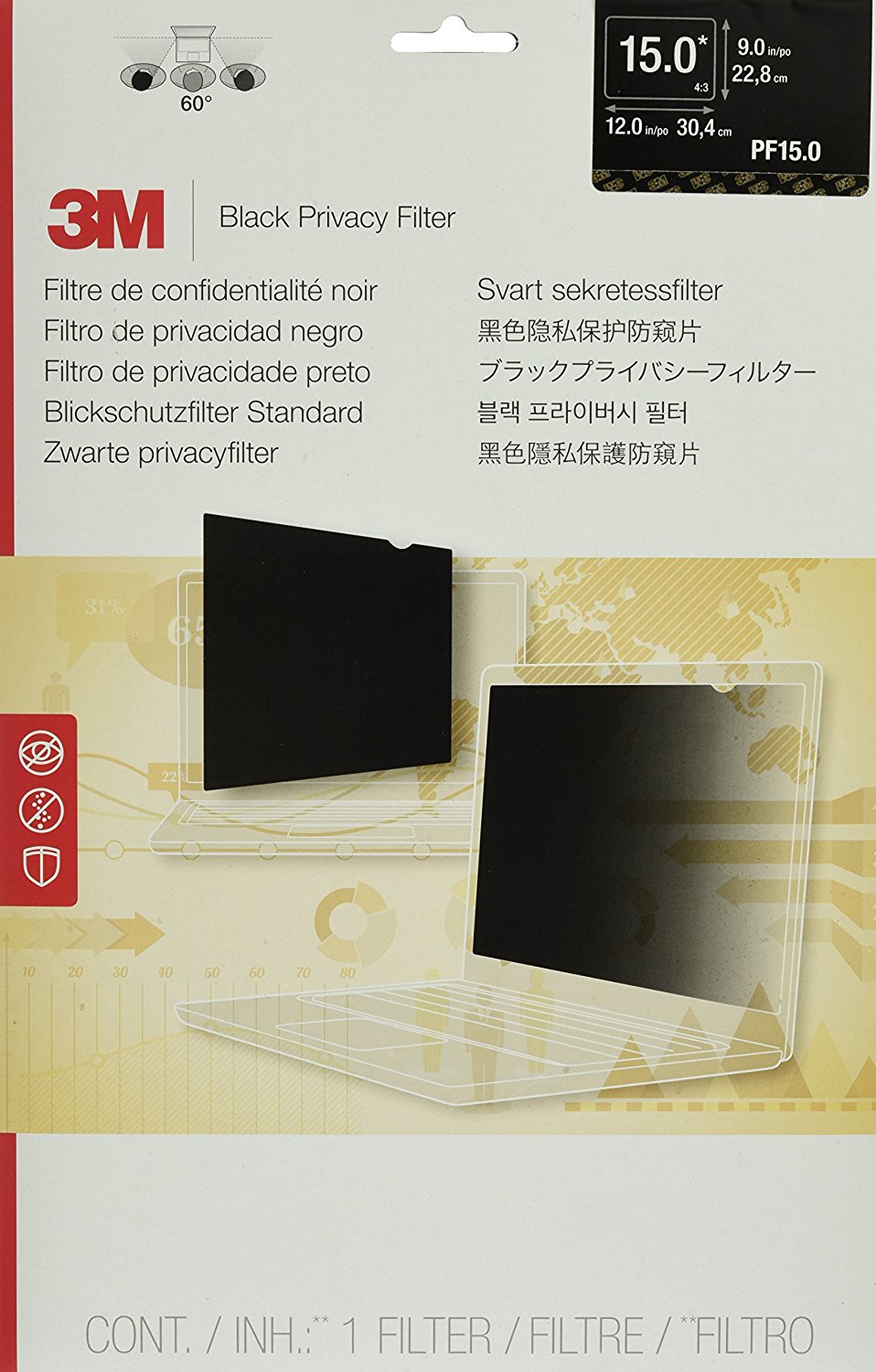 3M Gold Privacy Filter for Widescreen Laptop 13.3" (GPF13.3W) N8 free ...
