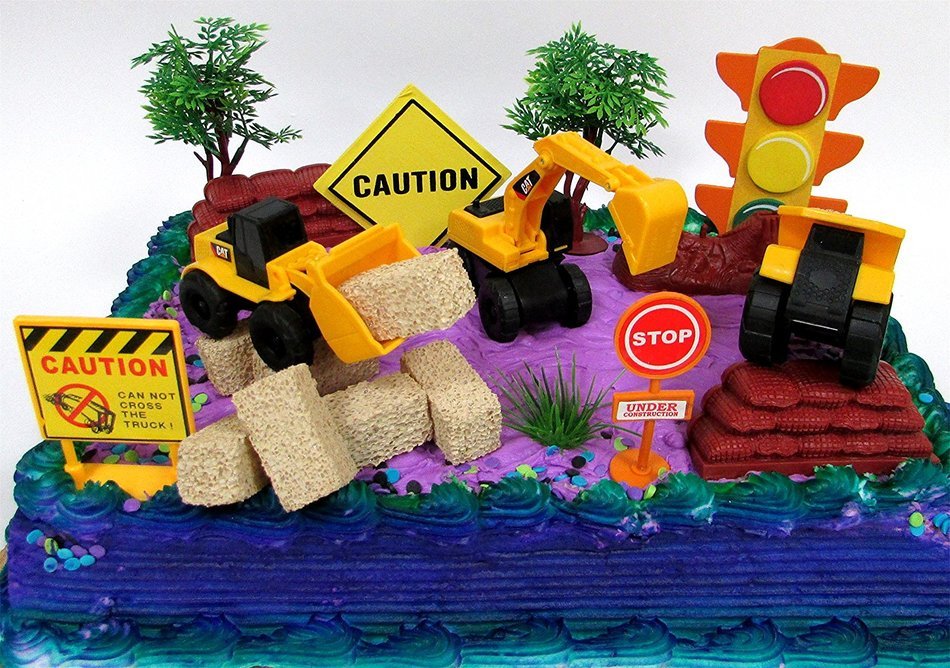15 Piece CONSTRUCTION TRUCKS Themed Birthday Cake Topper Featuring ...