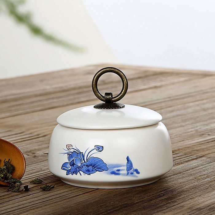 XDOBO Mini Ceramic Tea Tin Seal Pot Tea Storage Container Sealed Can (E ...