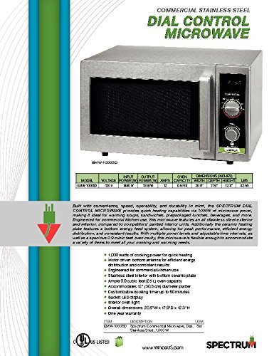 Winco (EMW-1000SD) Spectrum Commercial Microwave, Dial Stainless Steel ...