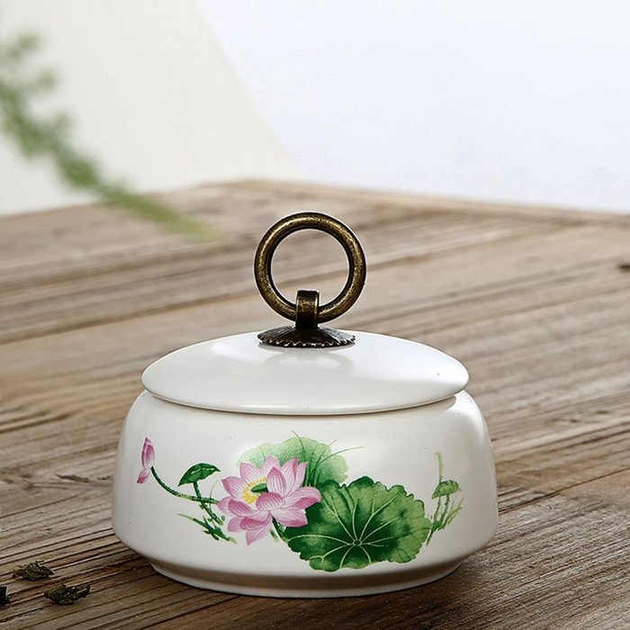 XDOBO Mini Ceramic Tea Tin Seal Pot Tea Storage Container Sealed Can (E ...