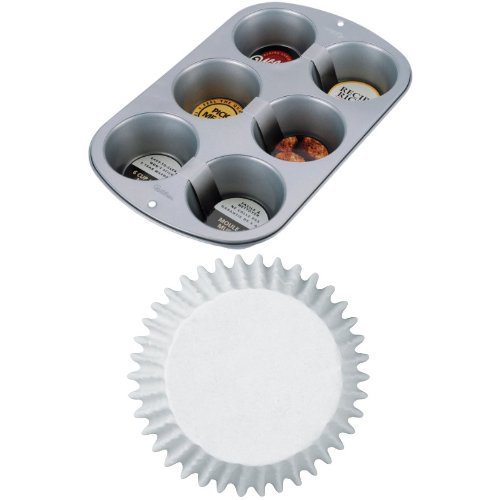 Wilton 6-Cup Jumbo Muffin Pan and Jumbo White Baking Cups Bundle free ...