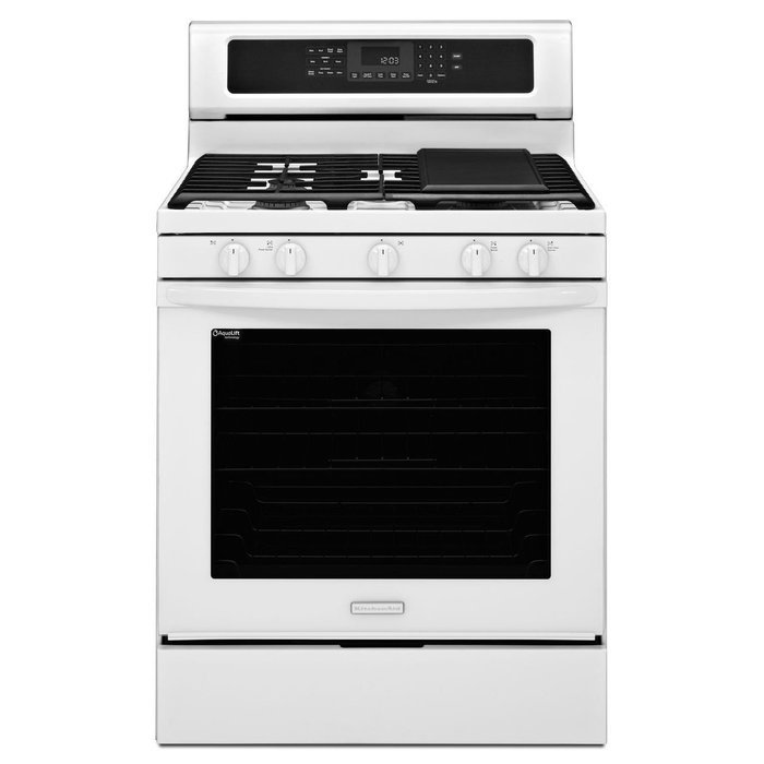 KitchenAid KGRS303BWH 30" White Gas Sealed Burner Range - Convection ...