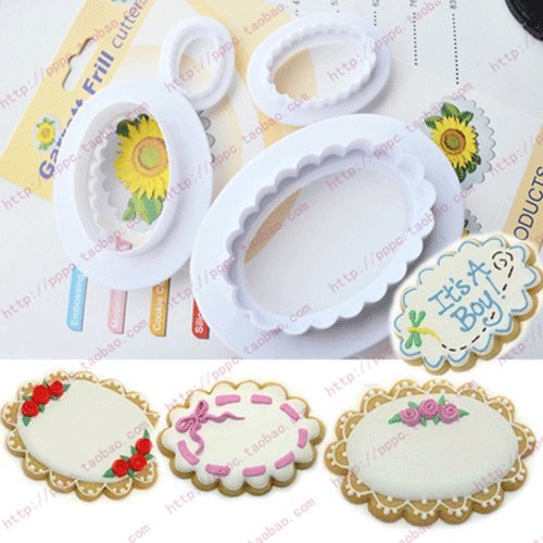 Anyana 4pcs set Oval Decorative Flower Border Plastic Cookie Cutter ...