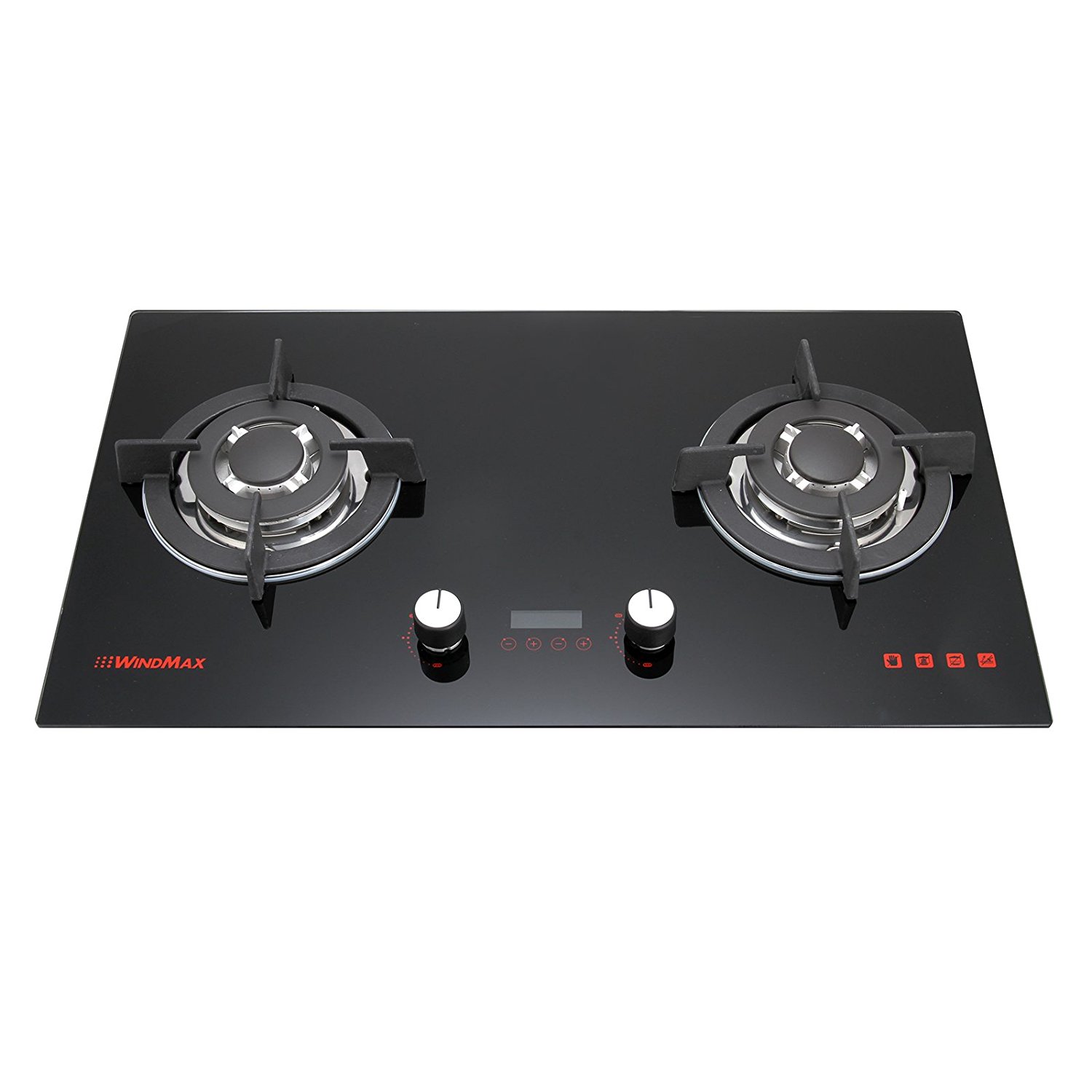 Windmax 30" Black Tempered Glass 2 Burners Built-in Fixed NG / LPG Gas ...