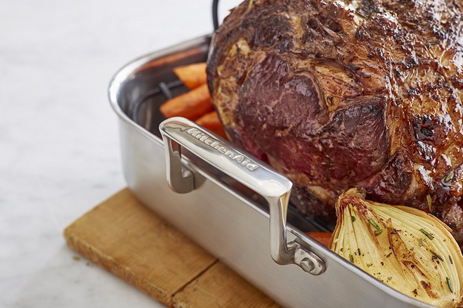 KitchenAid KitchenAid KC1T16RP 16" Tri-Ply Stainless Steel Roaster with ...