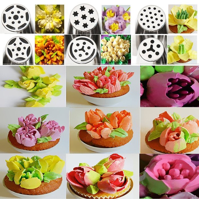 Full Model Russian Piping Tips Set 63 Nozzles + 100 Pastry Bags + 2 Tri ...