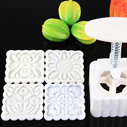 New Mooncake Moon Cake Square Mold Mould Flowers Plants 4 Stamps N2 ...