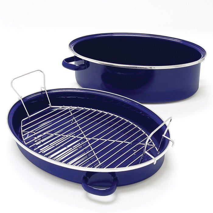 Chantal Enamel-On-Steel 11-Quart Covered Roaster with Stainless Steel ...