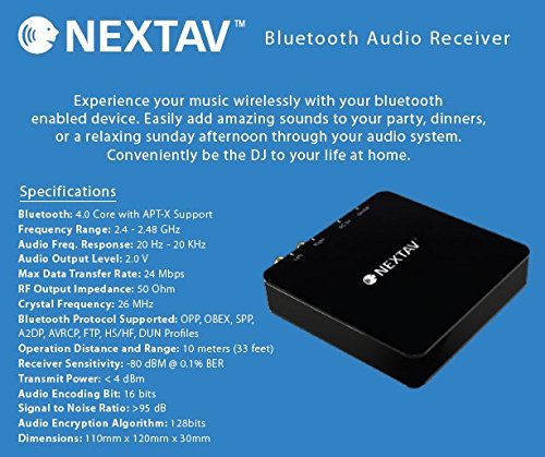 NEXTAV Bluetooth4.0 Stereo L/R RCA HiFi Audio Receiver for iPod iPhone ...