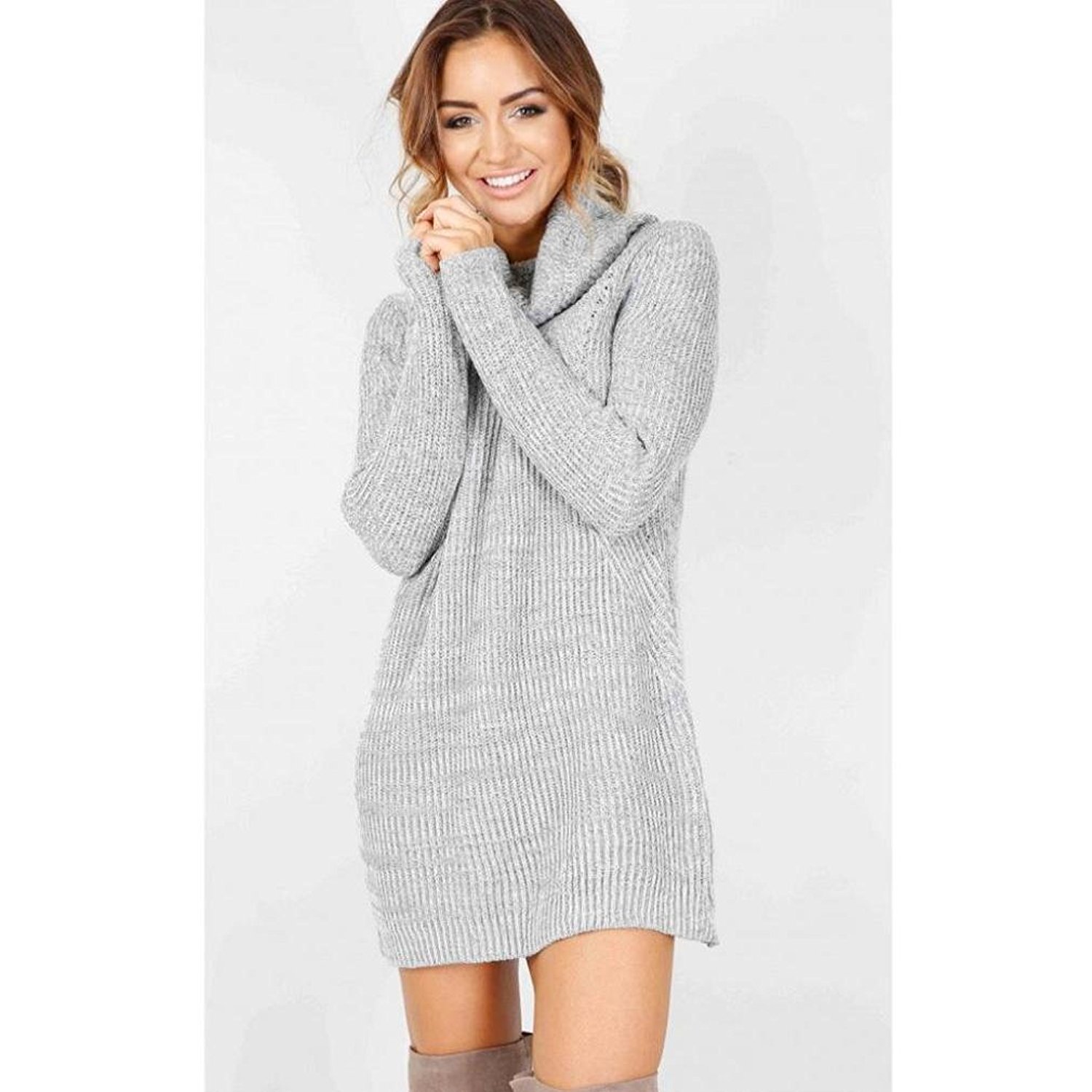 High Necked Sweater Dress Morecome Womens Casual Long Sleeve Jumper