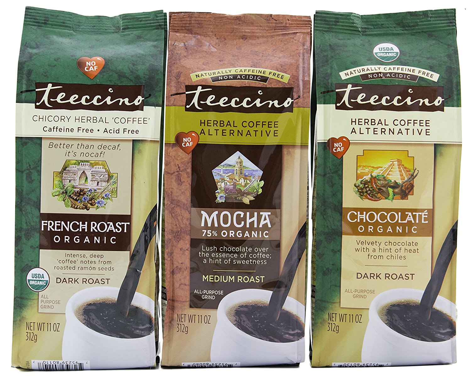 Teeccino Variety Pack (Hazelnut, Mocha, and Java) Chicory Herbal Coffee ...