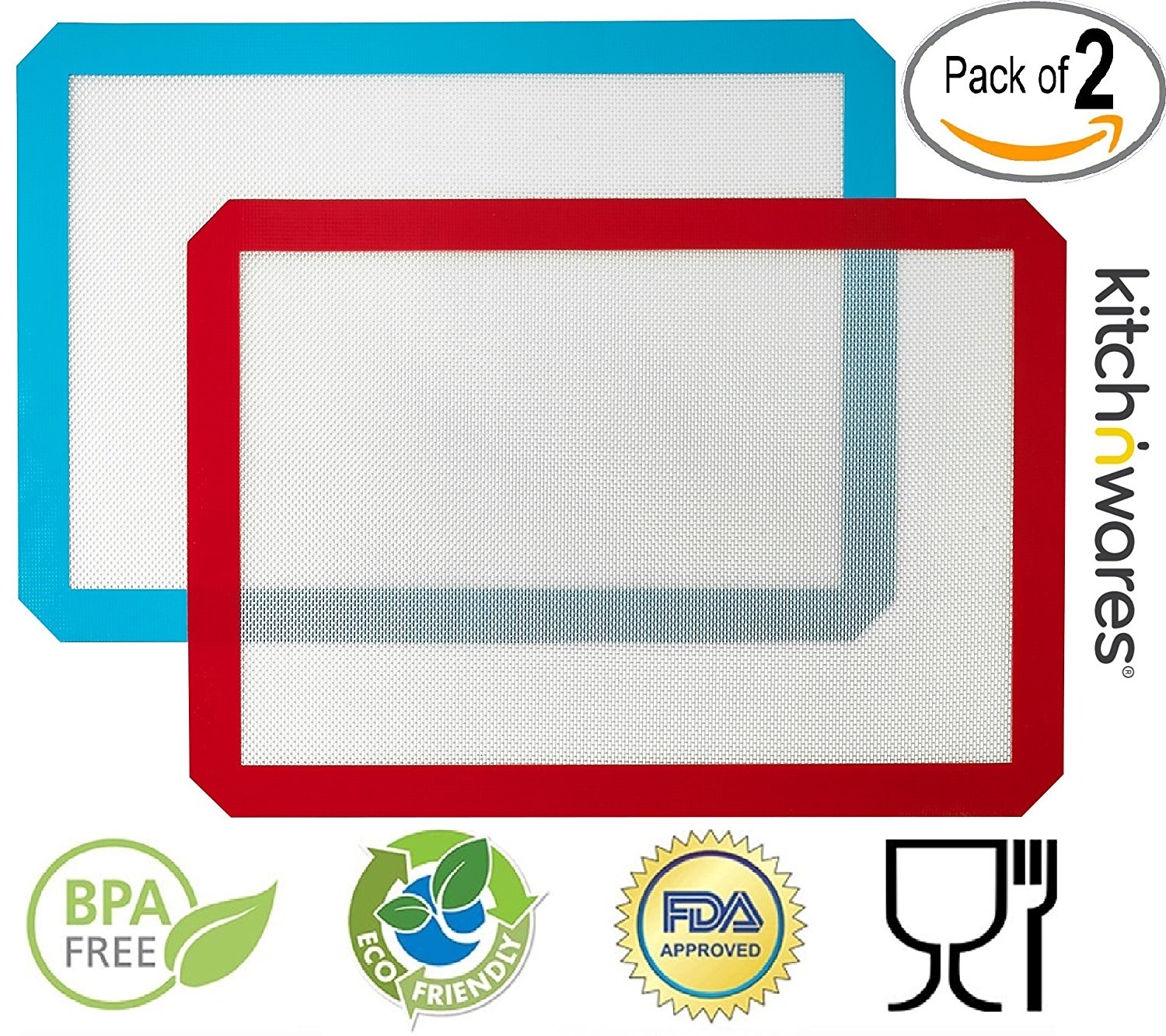 Silicone Baking Mat, Non-Stick Cooking Mat - 2 Pack (red+blue) 11.5X16 ...